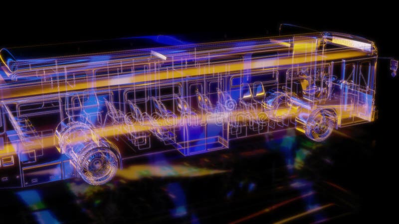 Rendering 3D Animation, VISUAL EFFECTS Bus Model on a Black Background ...