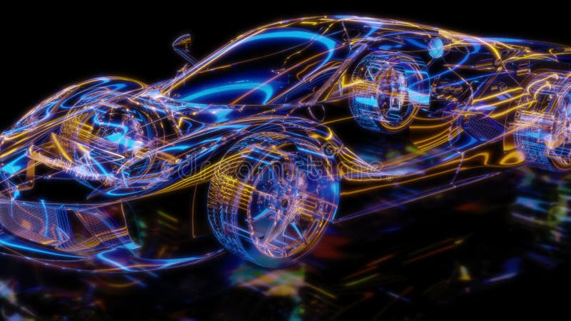 Rendering 3D Animation, VISUAL EFFECTS Car Model on a Black Background ...