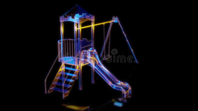 Rendering 3D Animation, VISUAL EFFECTS Playground Tower with Swing Model on a Black Background ...