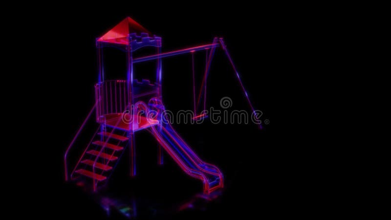 Rendering 3D Animation, VISUAL EFFECTS Playground Tower with Swing Model on a Black Background ...