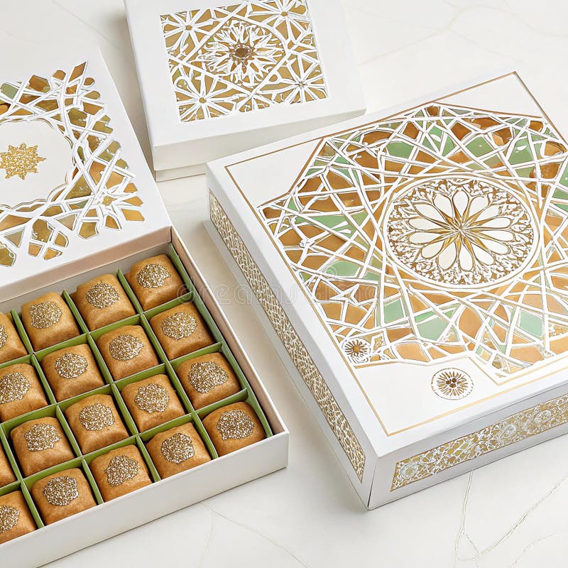 Eid Baklava Packaging with Ornate Geometric Patterns Stock Illustration ...