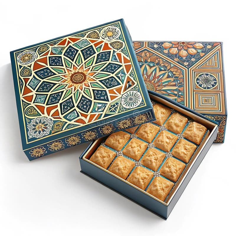 Eid Baklava Packaging with Ornate Geometric Patterns Stock Illustration ...