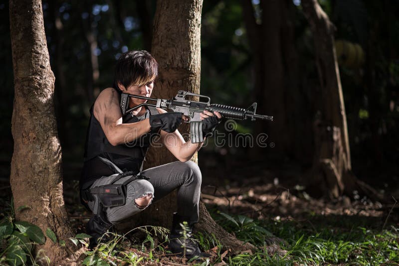 Special Force with the Gun in the Jungle Stock Image - Image of ...