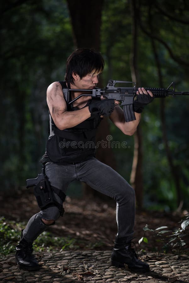 Special Force with the Gun in the Jungle Stock Photo - Image of combat ...