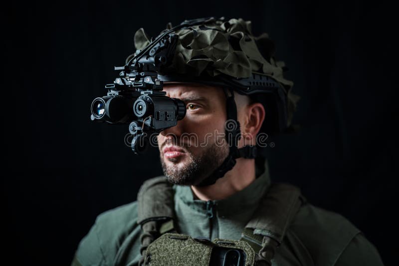 A Special Force Soldier Using Modern Binocular Night Vision in the ...