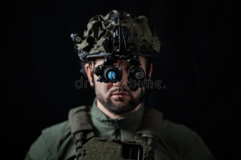 A Special Force Soldier Using Modern Night Vision and Thermal Imaging ...