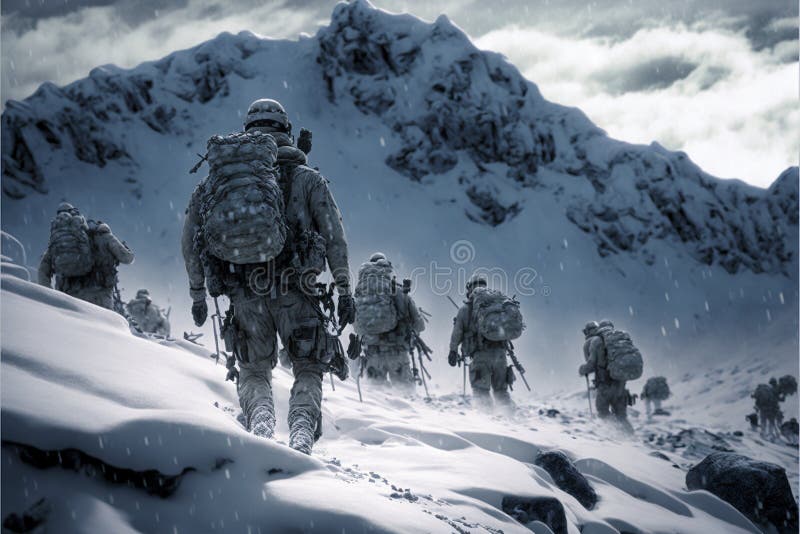 Special Forces on a Snowy Mountain Range Stock Illustration ...