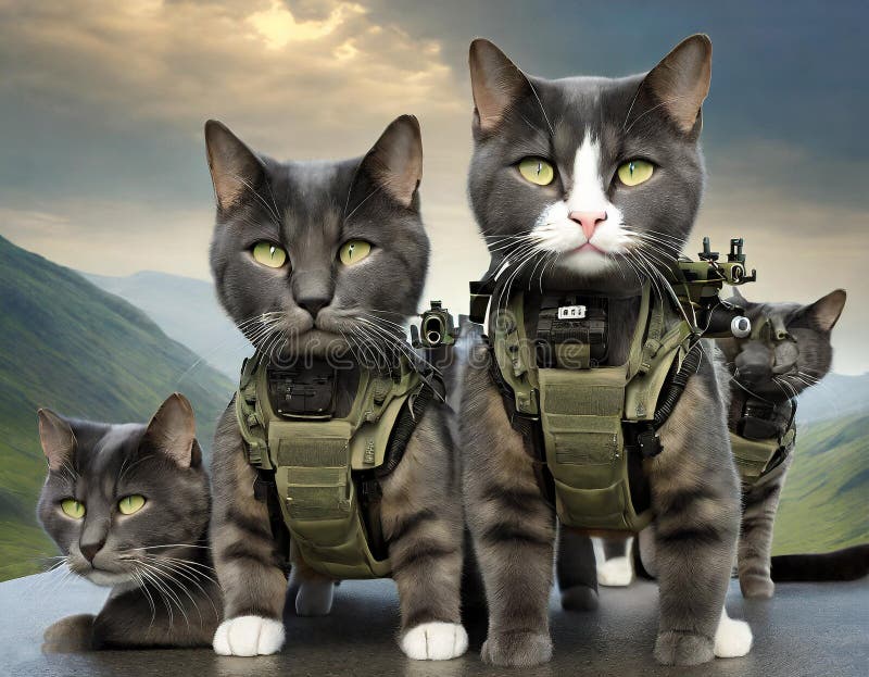 Special Forces Cats, 3d Render - Generated by Ai Stock Illustration ...