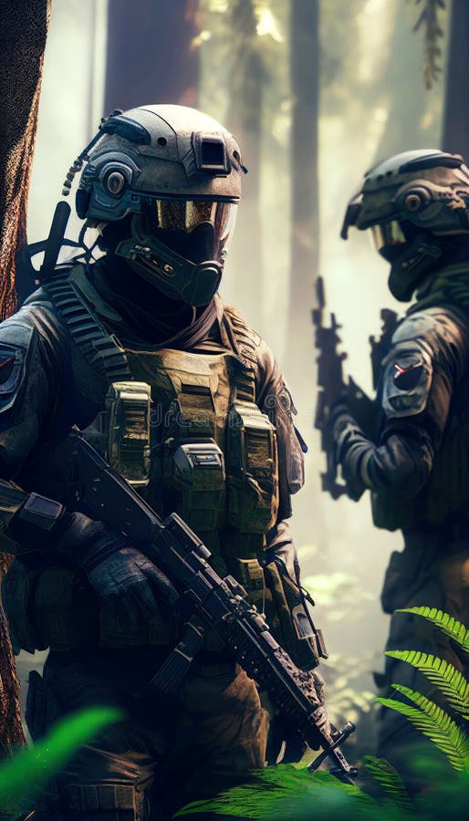 Special Forces Commando Soldiers Navigating Their Way through a Dense ...