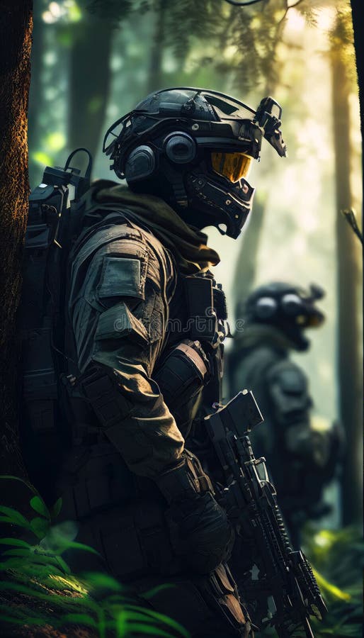 Special Forces Commando Soldiers Navigating Their Way through a Dense ...