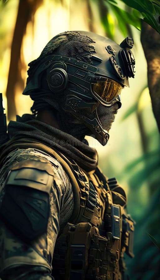 Special Forces Commando Soldiers Navigating Their Way through a Dense ...