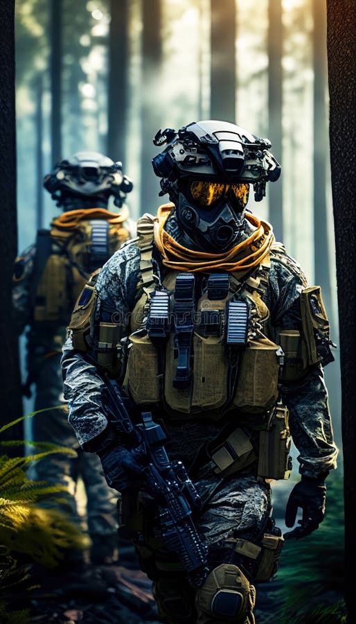 Special Forces Commando Soldiers Navigating Their Way through a Dense ...