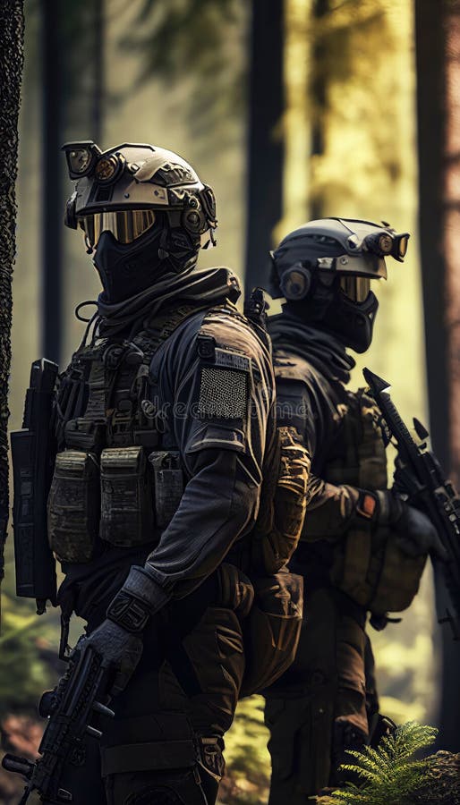 Special Forces Commando Soldiers Navigating Their Way through a Dense ...