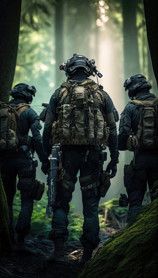 Special Forces Commando Soldiers Navigating Their Way through a Dense ...