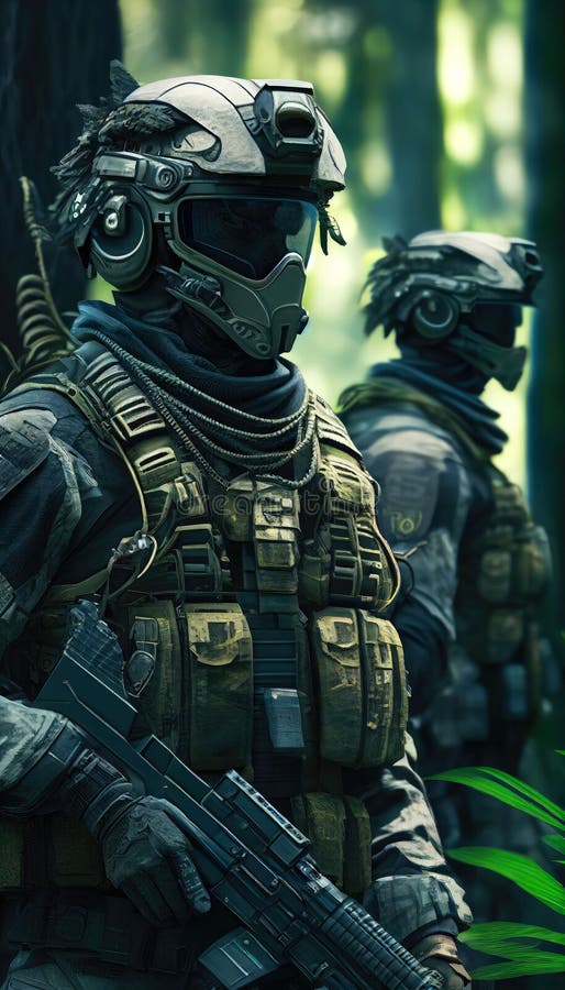 Special Forces Commando Soldiers Navigating Their Way through a Dense ...