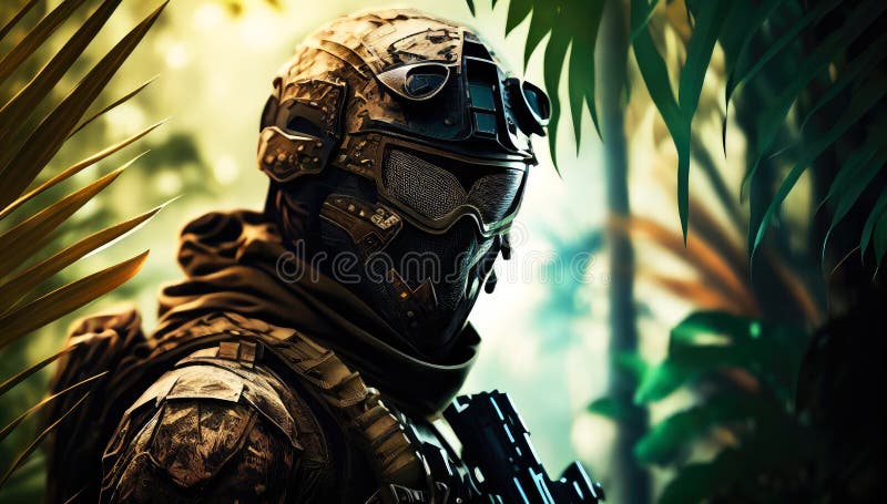 Special Forces Commando Soldiers Navigating Their Way through a Dense ...