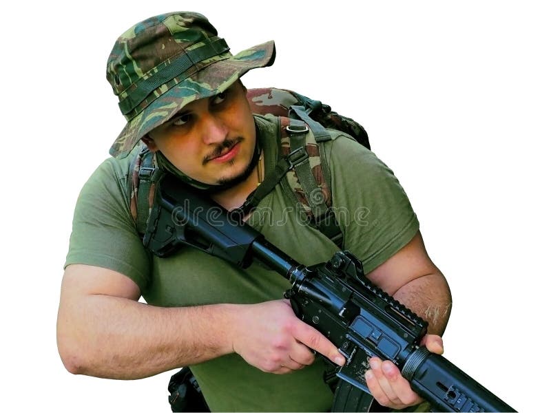 Special Forces Commando is Cautious and Ready To React. White ...
