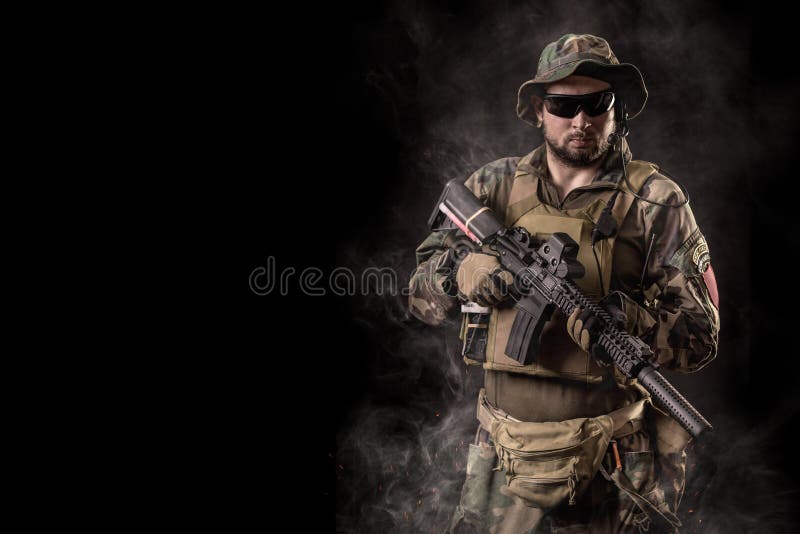 Special Forces Operator with Rifle Stock Image - Image of conflict ...