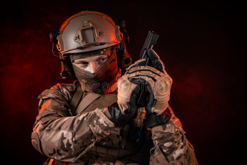 Special Forces Soldiers in a Helmet with a Gun Stock Image - Image of ...