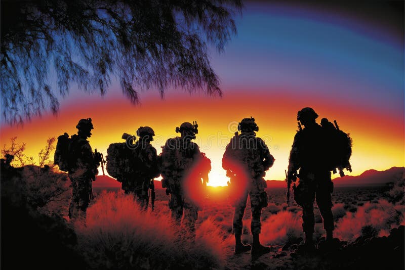 Special Forces at Sunset stock illustration. Illustration of training ...