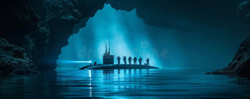 Special Forces Team on a Submarine in a Stealth Night Operation in a ...