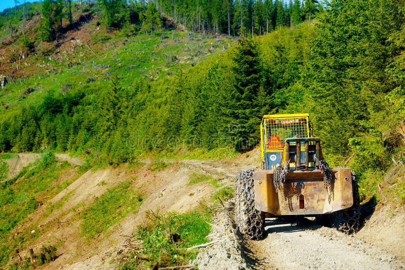 Special Forestry Tractors, Tractor on Forest Road. Stock Image - Image ...