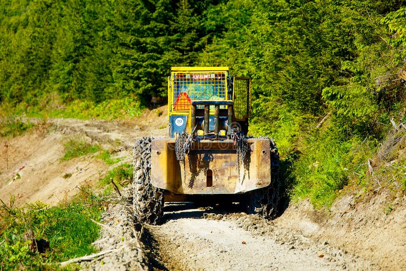 Special Forestry Tractors, Tractor on Forest Road. Stock Image - Image ...