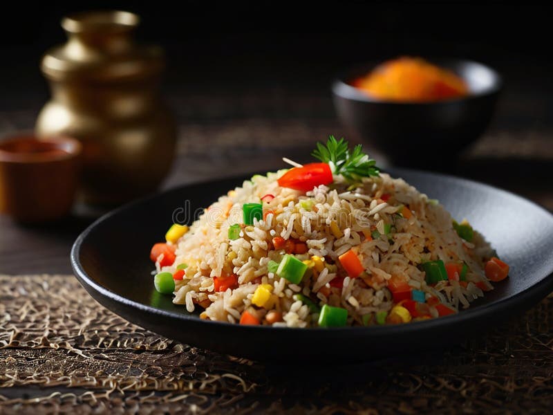 Special Fried Rice Dish in a Plate Stock Illustration - Illustration of ...