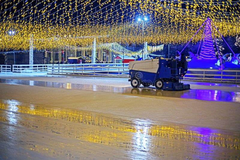 Special Machine on the Figure Skating Rink Polishes the Ice Stock Photo ...