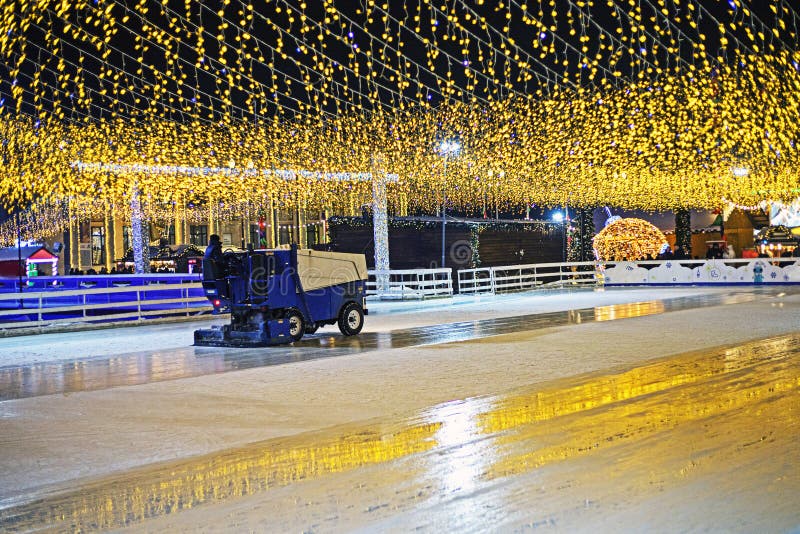 Special Machine on the Figure Skating Rink Polishes the Stock Photo ...