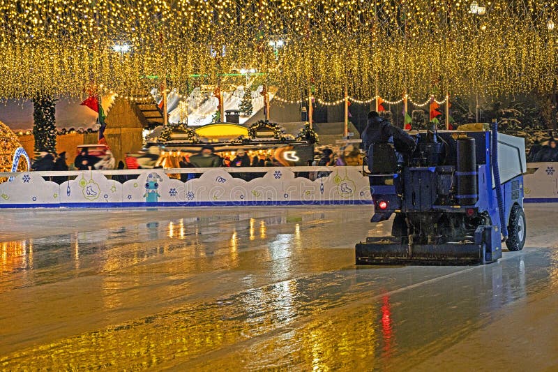 Special Machine on Figure Skating Rink Polishes Stock Image - Image of ...