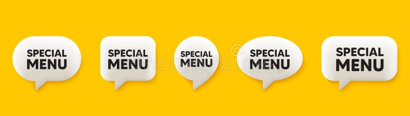 Special Menu Tag. Kitchen Food Offer. 3d Speech Chat Bubbles. Vector ...