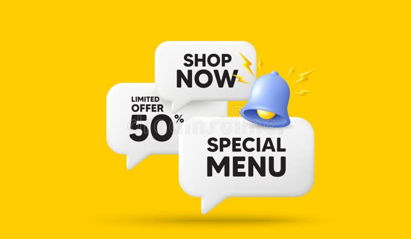Special Menu Tag. Kitchen Food Offer. 3d Chat Speech Bubbles. Vector ...