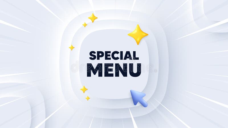 Special Menu Tag. Kitchen Food Offer. Neumorphic Sunburst Banner ...