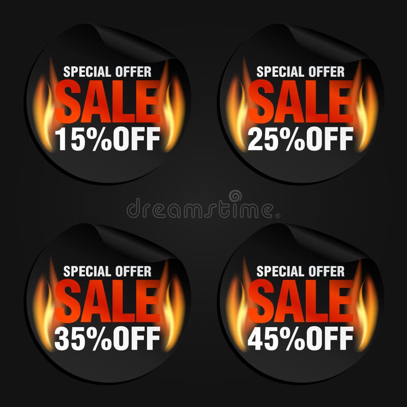 Special Offer, Sale Black Stickers Set with Flame Fire 15 , 25 , 35 ...
