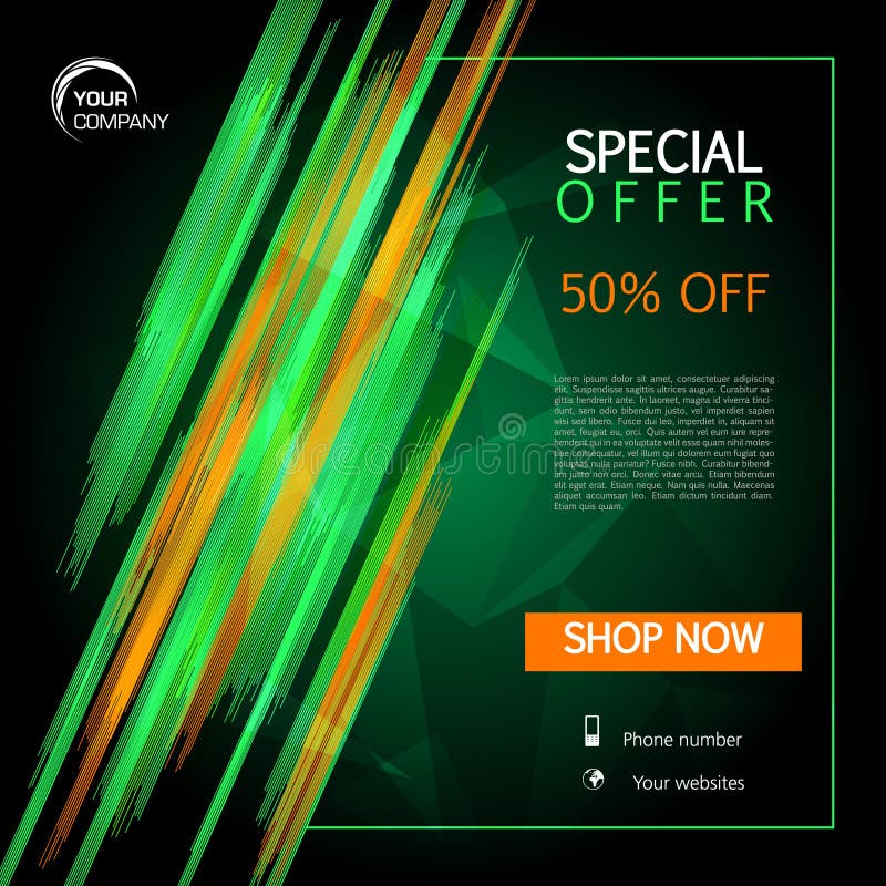 Special Offer Web Banner with Splash Stroke in Green and Orange Color ...