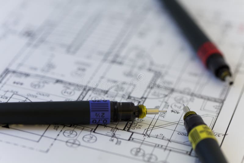 Special Pens for Architect on an Architect Plan Stock Image - Image of ...