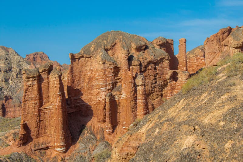 Special Rock Formations in BingGou DanXia Landform Stock Photo - Image ...
