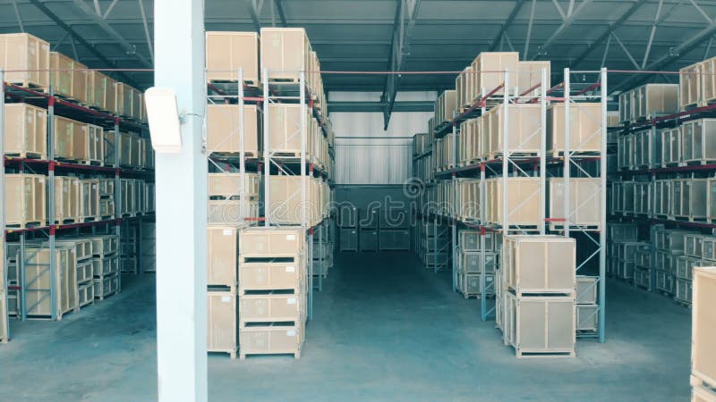 New Racks with Boxes in an Open Warehouse. Stock Video - Video of ...