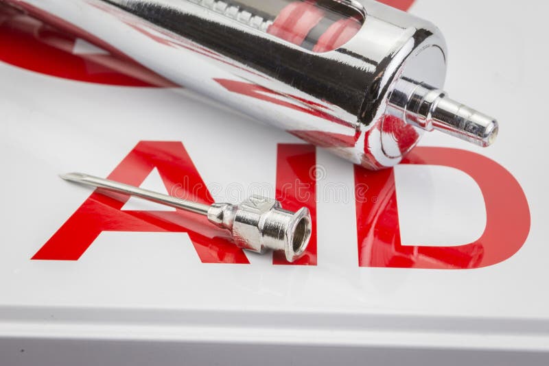 Special Syringe and Needle on a First Aid Kit Stock Image - Image of ...