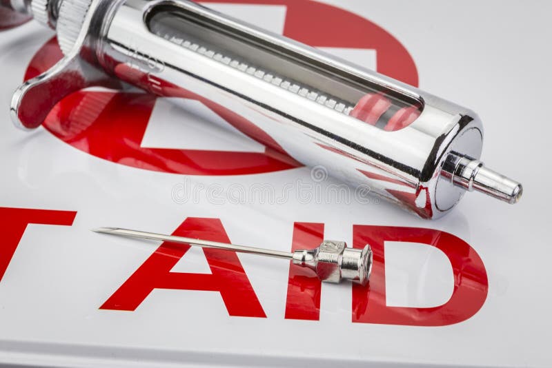 Special Syringe and Needle on a First Aid Kit Stock Image - Image of ...