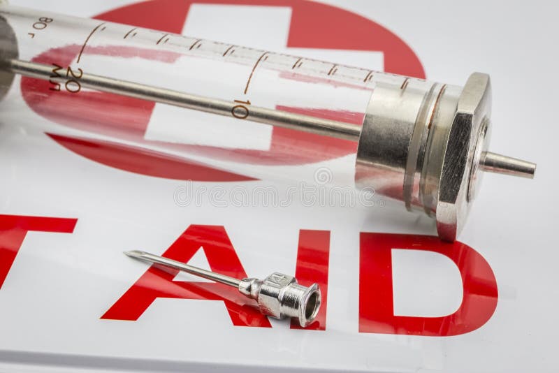Special Syringe and Needle on a First Aid Kit Stock Image - Image of ...