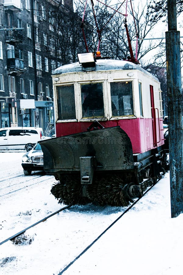 A Special Tram for Cleaning Snow on Rails. Editorial Photography ...