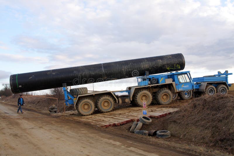Special Truck Transporting a Big Pipe Editorial Photo - Image of field ...