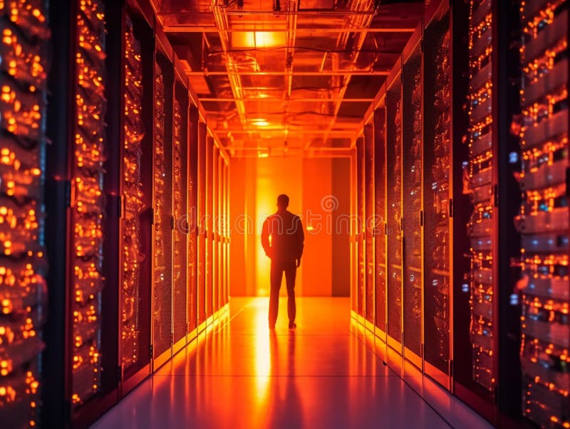 It Specialist in Data Center. Big Server Farm Cloud Computing Facility ...