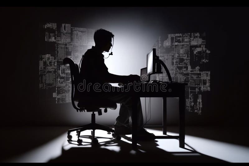 It Specialist Front of His Computer Running Work. Generative AI Stock ...