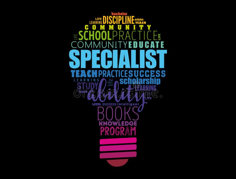 SPECIALIST Light Bulb Word Cloud Collage, Education Concept Background ... SPECIALIST Light Bulb Word Cloud Collage, Education Concept Background ...