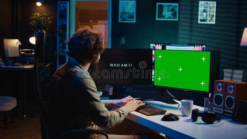 It Specialist Programming Sentient AI with Mockup Computer Stock Image ...