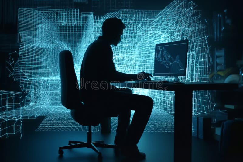 It Specialist Front of His Computer Running Work Creative Idea ...