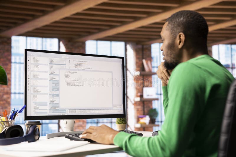 It Specialist Types Code Into Pc Entering Commands Running Script 4834